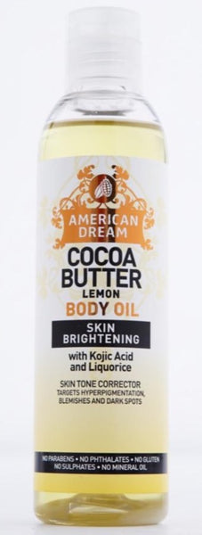 American Dream Cocoa Butter Body Oil, Skin Brightening Lemon Body Oil ...